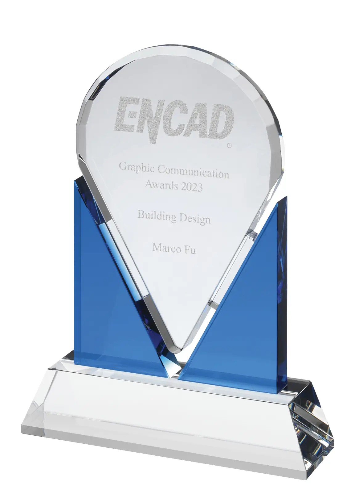 Triangle Curve Clear & Blue Crystal Award - SilverTrophy