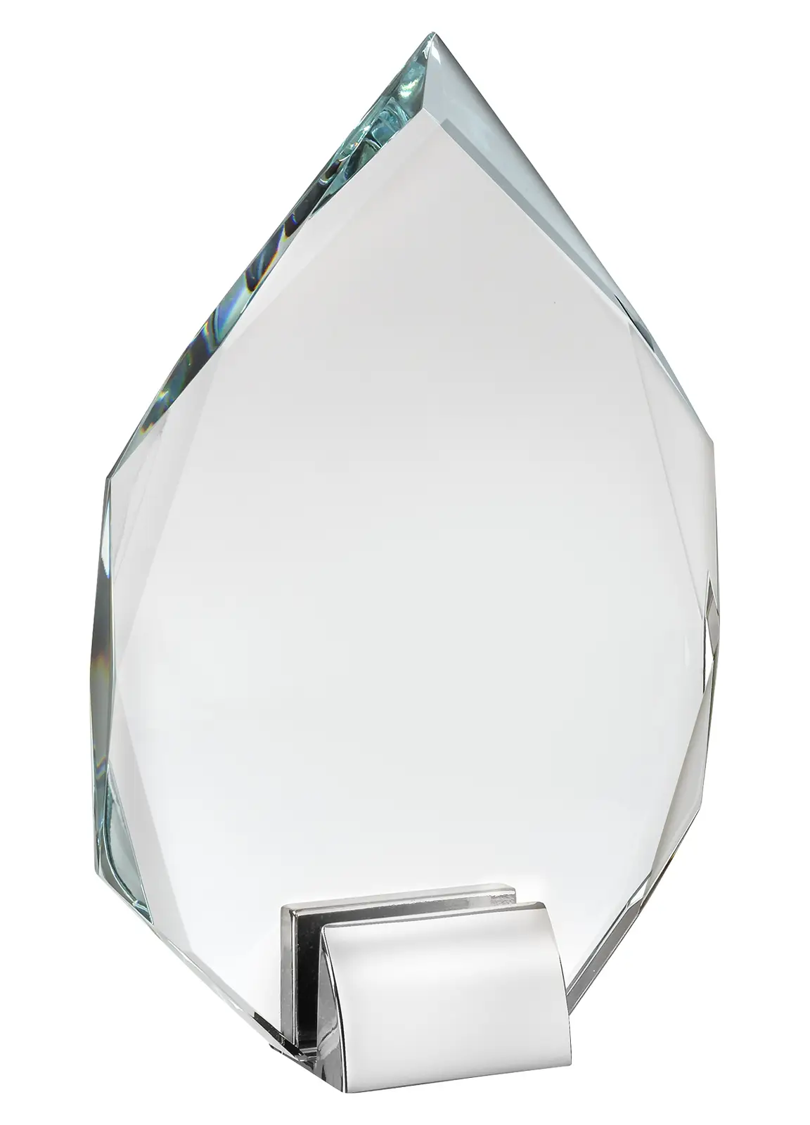 Clear Triangular Diamond Jade Glass Chrome Base Award - SilverTrophy